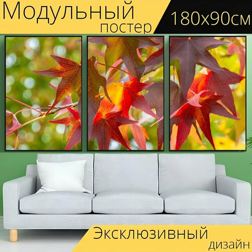 Модульный постер "Листья, кленовые листья, осенние краски" 180 x 90 см. для интерьера