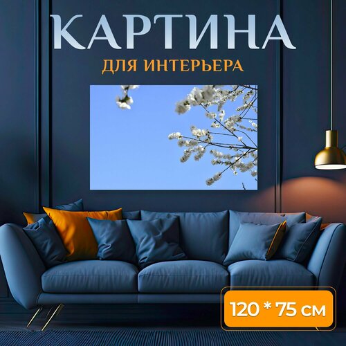 Картина на холсте "Весна, цветы, голубое небо" на подрамнике 120х75 см. для интерьера