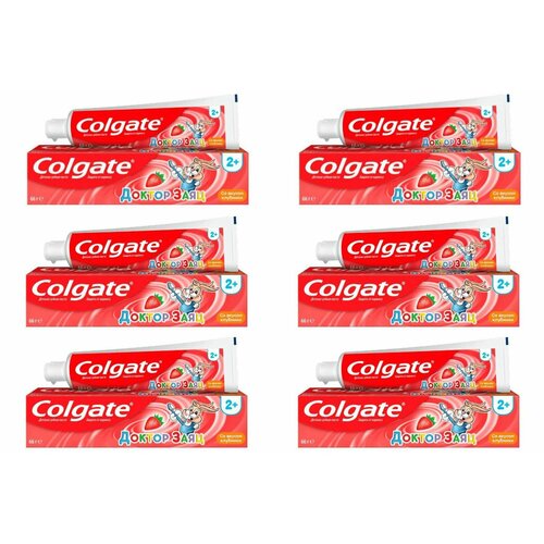 Colgate Зубная паста Доктор-Заяц Клубника, детская, 2+, 50 мл, 6 шт