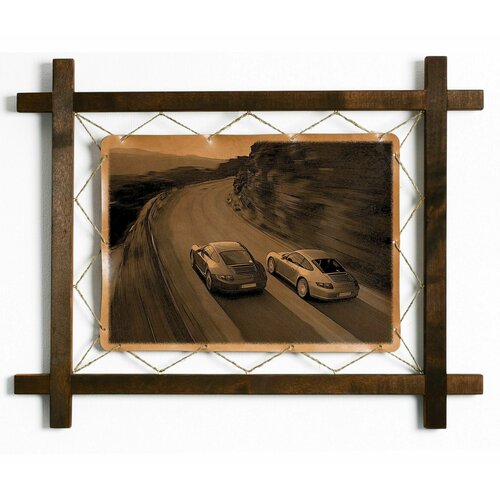 Картина Автомобили, интерьерная для украшения и декора в деревянной раме, подарок, натуральная кожа, BoomGift