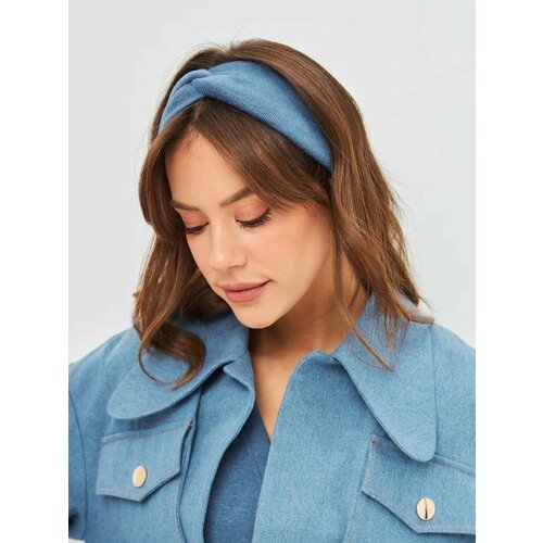 Повязка на голову женская теплая, повязка для волос голубая зимняя, ободок утепленный широкий, осень