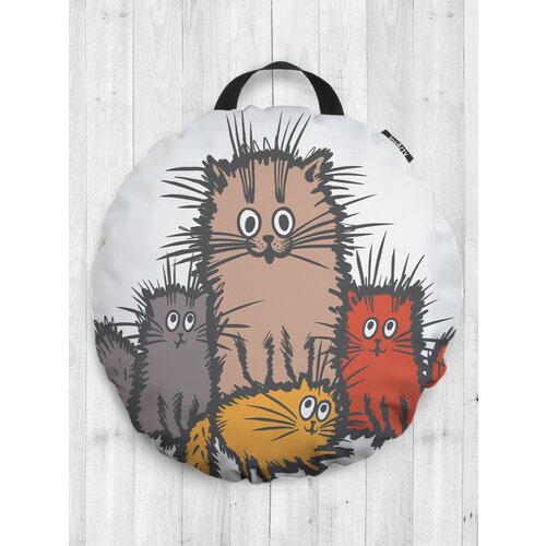 Декоративная подушка сидушка JoyArty "Озорные коты" на пол круглая, 52 см