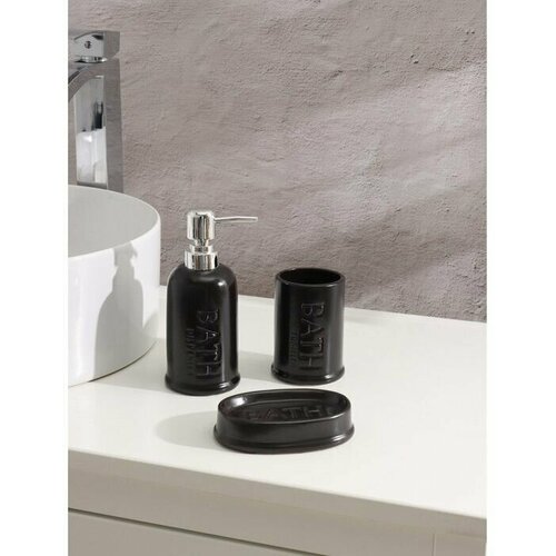 Набор аксессуаров для ванной комнаты Доляна "Бэкки", 3 предмета (мыльница, дозатор для мыла 400 мл, стакан), цвет чёрный