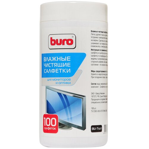 Buro BU-Tscrl влажные салфетки 100 шт. для экрана, белый