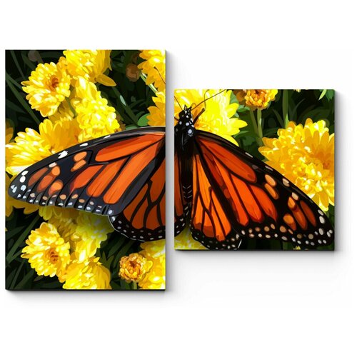 Модульная картина Красивая бабочка на желтых цветах 140x105