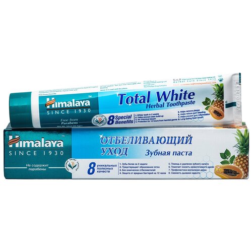 Зубная паста Himalaya Herbals Total White, 50 мл, 50 г, белый/голубой