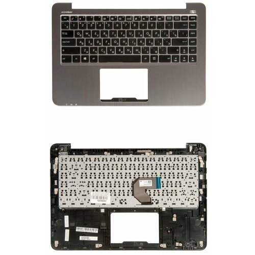 Keyboard / Клавиатура для ноутбука Asus E403SA-3A с топкейсом светло-стальная панель черные кнопки