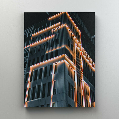 Интерьерная картина на холсте "Здание в неоновых лампах" архитектура, размер 30x40 см