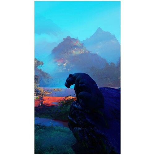 Постер / Плакат / Картина Пантера и горы 60х90 см в раме
