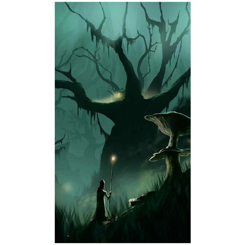 Картина на холсте 60x110 LinxOne "Силуэт, дерево, гриб, путешествие, вертикальный" интерьерная для дома / на стену / на кухню / с подрамником