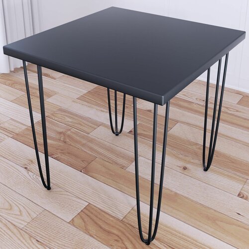 Стол кухонный Loft с квадратный столешницей цвета антрацит из массива сосны 40 мм и черными ножками-шпильками, 60x60х75 см