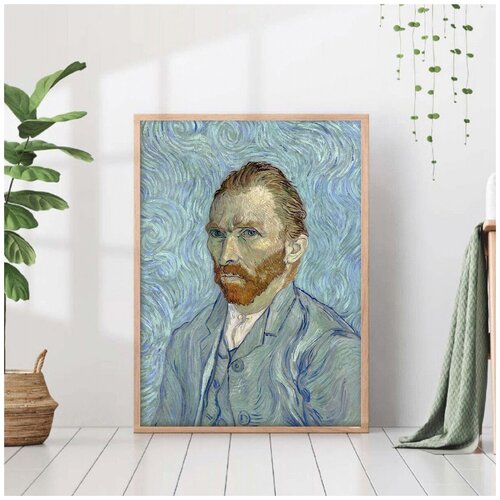 Постер без рамки "Ван Гог автопортрет на голубом фоне" 50 на 70 в тубусе / Картина для интерьера / Плакат / Постер на стену / Интерьерные картины