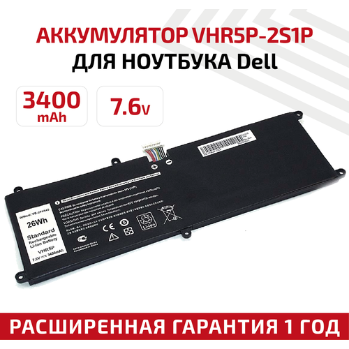Аккумулятор (АКБ, аккумуляторная батарея) VHR5P-2S1P для планшета Dell Latitude 11 5175, 7.6В, 3400мАч, черный