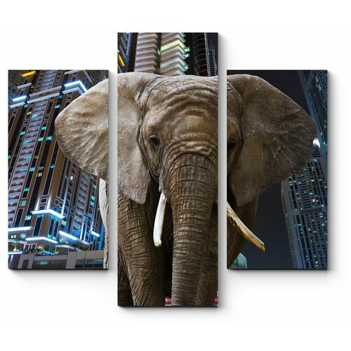 Модульная картина Слон на фоне города70x63