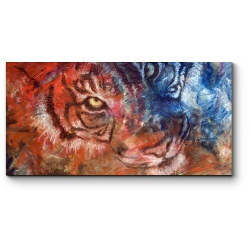 Модульная картина Тигр маслом на холсте 110x55