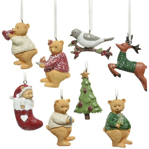 Kaemingk Набор елочных игрушек Рождество в Медвежьем Лесу 7 см, 8 шт, подвеска *