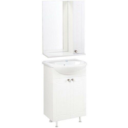 Комплект мебели для ванной: "Викотория 55" правый: Тумба + раковина "Стиль 55"+ зеркало-шкаф
