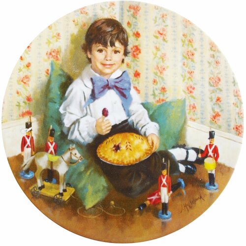 Винтажная декоративная тарелка "Малыш Джек Хорнер". Фарфор, деколь. Reco, США, 1982 год.