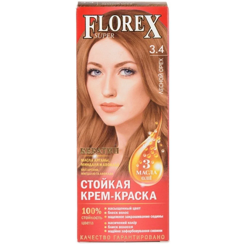 Флорекс Супер / Florex Super - Крем-краска для волос стойкая тон 3.4 Лесной орех 100 мл