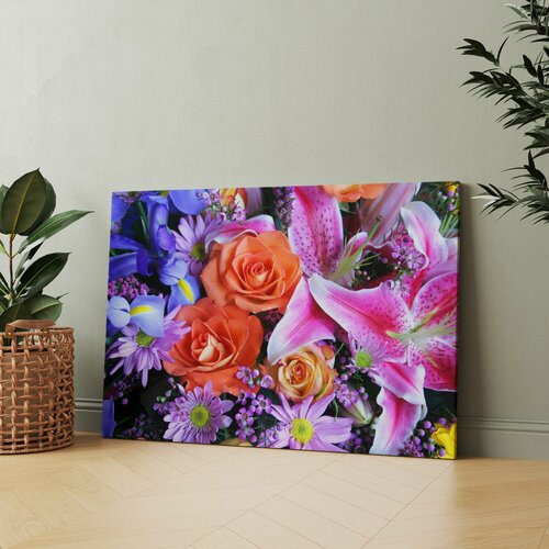 Картина на холсте "Букет цветов на столе" 60x80 см. Интерьерная, на стену.