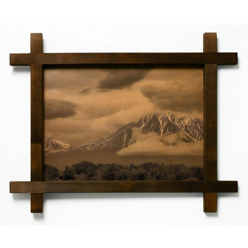 Картина Вулкан, интерьерная для украшения и декора на стену в деревянной раме, подарок, натуральная кожа, BoomGift