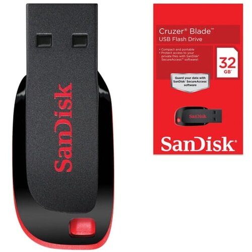 Флеш-диск 32 GB, SANDISK Cruzer Blade, USB 2,0, черный красный