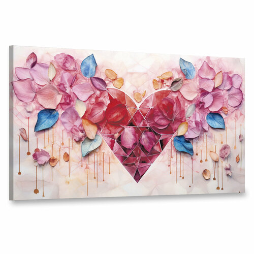 Интерьерная картина 100х60 "Сердце и лепестки роз"