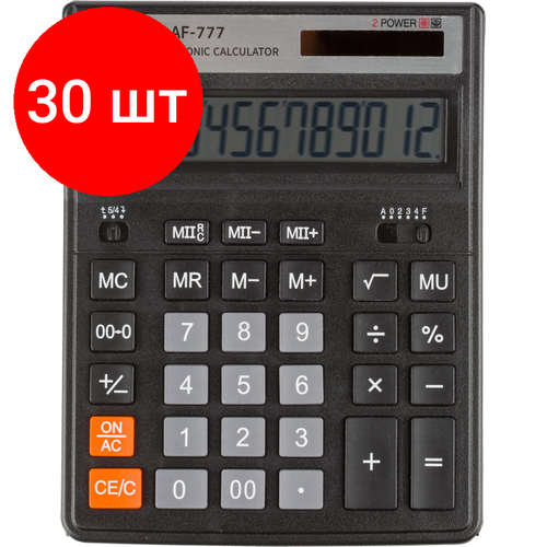 Комплект 30 штук, Калькулятор настольный полн/Р Attache AF-777.12р, дв. пит,200x155мм, черный