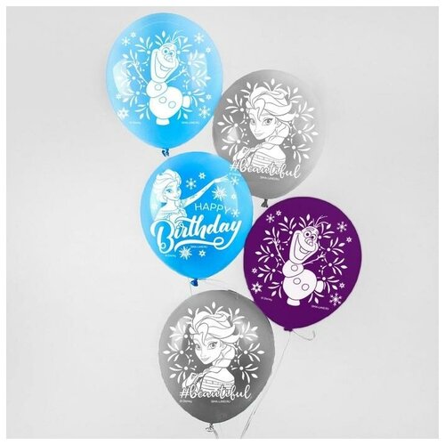 Disney Шар воздушный "С Днем рождения!", 12 дюйм, латексный, 5 штук, Холодное сердце