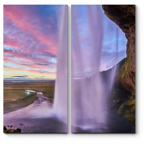 Модульная картина Красивый закат на водопаде70x70