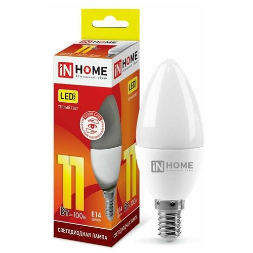 IN HOME Лампа светодиодная LED-СВЕЧА-VC 11Вт свеча 3000К тепл. бел. E14 1050лм 230В IN HOME 4690612020464