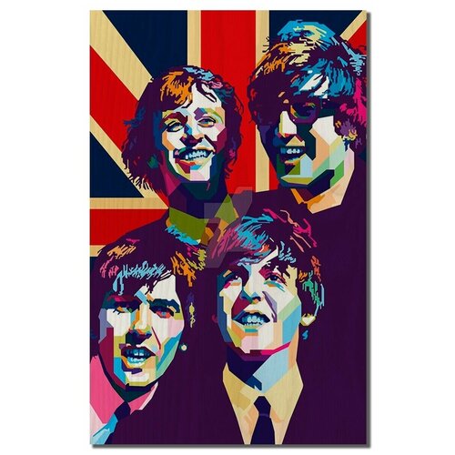 Картина интерьерная на дереве, рисунок Музыка Beatles Битлз - 6364 В