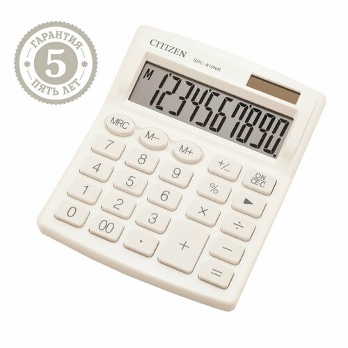 Калькулятор настольный Citizen "SDC810NR", 10-разрядный, 127 х 105 х 21 мм, двойное питание, белый