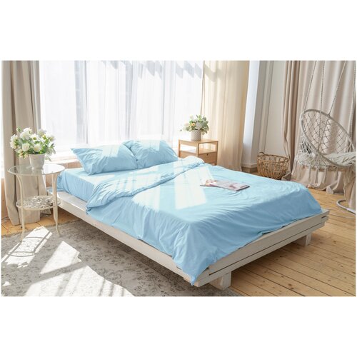Комплект постельного белья ZonaSona однотонный Голубой, 1,5 спальный, поплин, наволочки 70х70 2 шт.