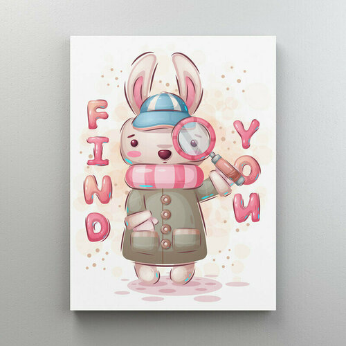Интерьерная картина на холсте "Детский постер - кролик детектив" размер 45x60 см