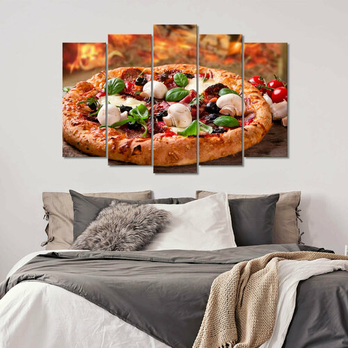 Модульная картина/Модульная картина на холсте/Модульная картина в подарок/пицца с грибами-pizza with mushrooms125х85