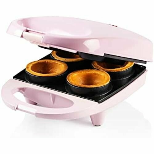 Вафельница Bestron на 4 мини-вафельных стаканчика, вафельница для конусов для мороженого, с антипригарным покрытием, ретро-дизайн, 520 Вт, цвет: розовый