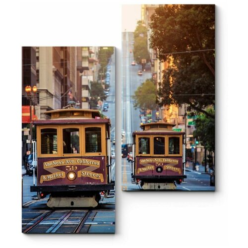 Модульная картина Два старинных трамвая по улицам Сан-Франциско50x63