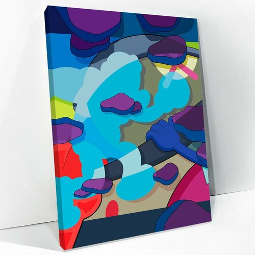 KAWS современная арт картина Кавс синяя на холсте 50х70см