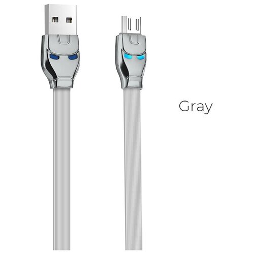 Кабель USB HOCO U14 Steel man, USB - MicroUSB, 2.4А, 1.2 м, серый, с индикатором