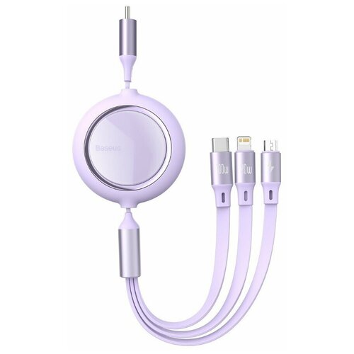 Кабель Baseus Bright Mirror One-for-three Retractable Data Cable Type-C to M+L+C 1.2m 100W Purple (CAMLC-AMJ05)