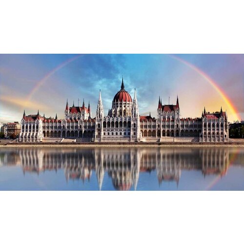 Картина на холсте 60x110 LinxOne "Будапешт река город замок" интерьерная для дома / на стену / на кухню / с подрамником