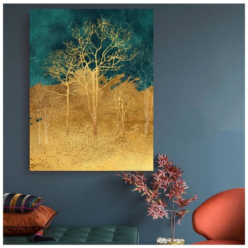 Современная картина для интерьера в гостиную/зал/спальню "Деревья", натуральный холст на подрамнике, 50х70 см