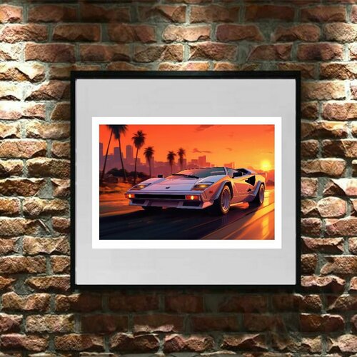 Постер "lamborghini sunset glow retro" от Cool Eshe из коллекции "Автомобили", плакат А4