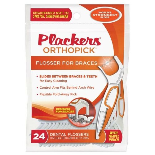 Plackers Orthopick флоссер для ухода за полостью, мята, 24уп.