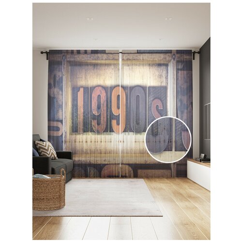 Тюль, фототюль длинный JoyArty "Девяностые" высота 265 см, ширина 145 см (2 полотна) на шторной ленте, крючки в комплекте