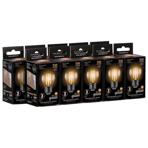 Упаковка светодиодных ламп 10 шт. gauss 105802105, E27, G45, 5 Вт, 2700 К