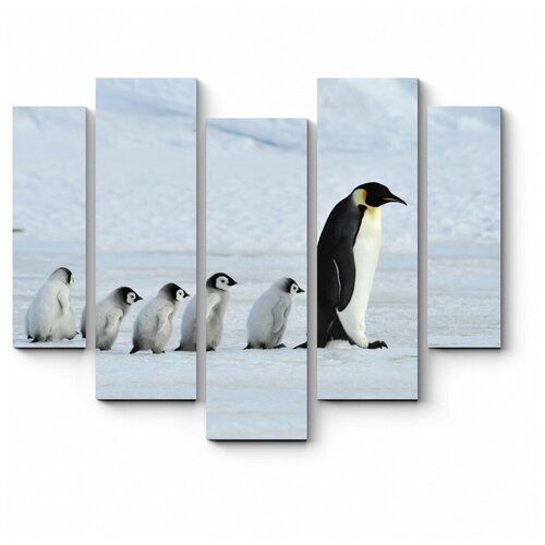 Модульная картина Семейство пингвинов на прогулке 121x98