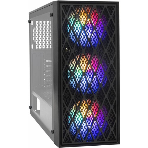 Корпус Miditower ExeGate EVO-8243-NPX700 (ATX, БП 700NPX с вент 12 см, 2*USB+1*USB3.0, черный, 3 вент. с RGB подсветкой, боковая панель - закаленное стекло) EX293019RUS