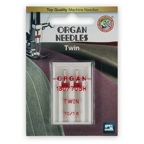 Иглы для бытовых швейных машин "Organ Needles", двойные, №70/1.6, 2 штуки, арт. 130/705H
